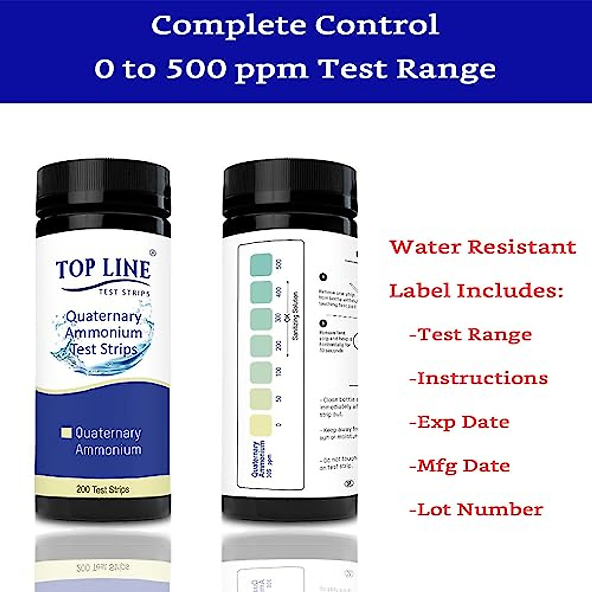 200 Strips - Quaternary Sanitizer Test Strips Food Service 0-500 ppm (QAC, Multi Quat) - Quaternary Test Strips - Quat Test Strips for Food Service - Quat Sanitizer Strips - Quaternary Ammonium Test