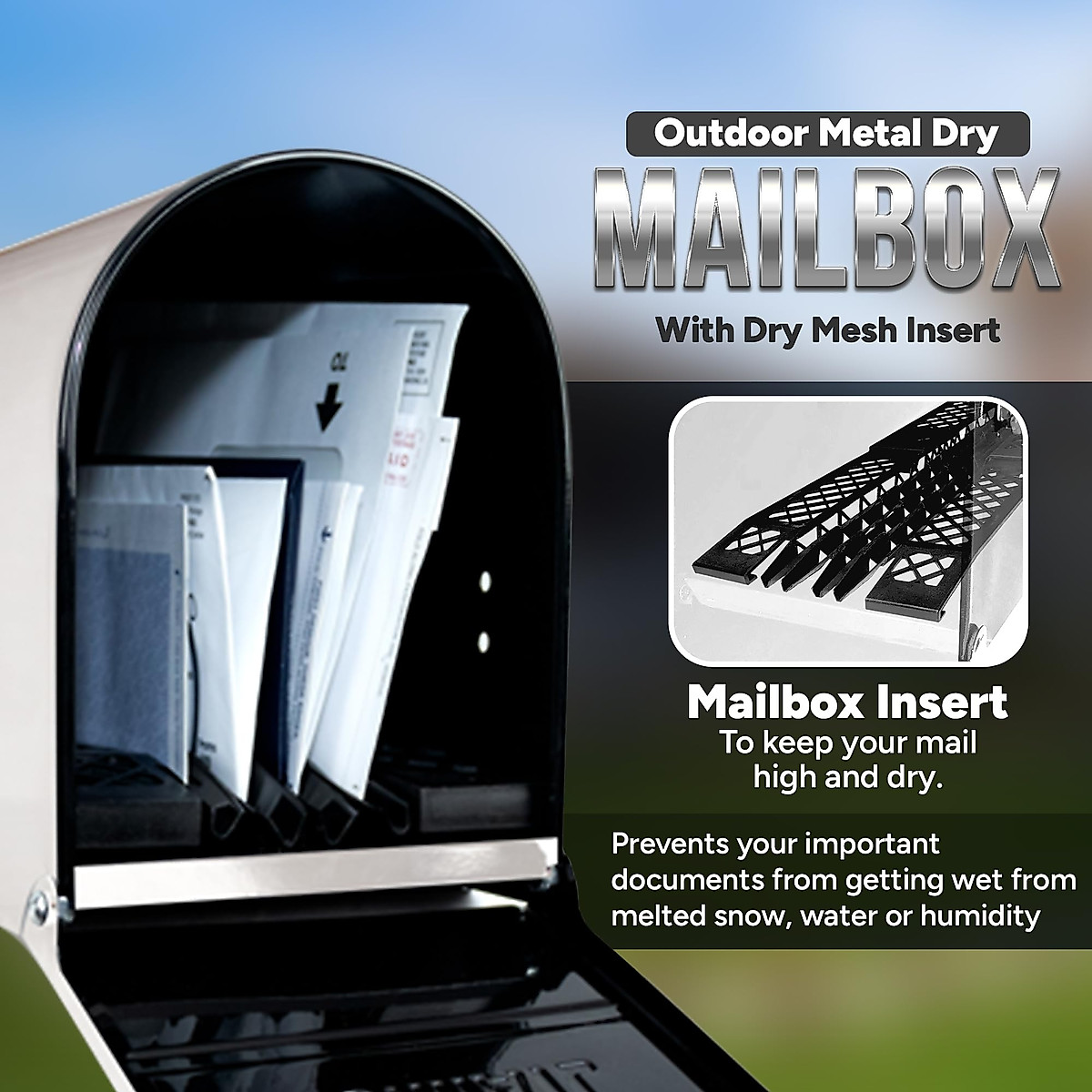 Dry Mailbox – Outdoor Metal Mailbox with Mailbox Insert to Keep Mail Dry | Weatherproof Mailbox for Outside for Secure Deliveries | Standard Outside Mailboxes | US Postal Service Approved - White