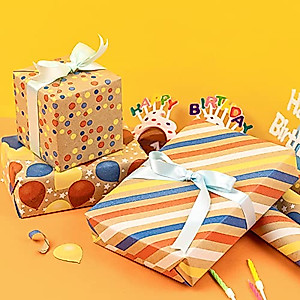 LeZakaa Birthday Kraft Wrapping Paper Roll - Mini Roll - Balloon, Dot and Stripe Design - 17 x 120 inches, 3 Rolls (42.5 sq.ft.ttl.)