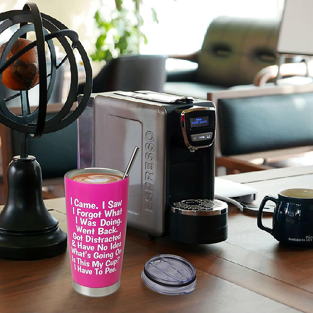 CTIGERS Funny Tumblers for Senior Citizens 20 oz Tumbler with Lid and Straw I Came I Saw Tumbler Insulated Travel Mug gifts for Grandma Grandpa Elder Mom Dad Aunt Birthday Gifts Retirement Gifts Pink