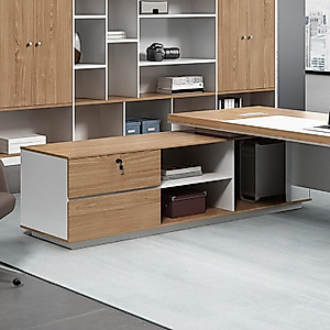 LITFAD L-Shaped Office Computer Desk with Secure Drawer, CPU Cabinet and Cord Management Modern Wood Executive Desk Writing Desk Boss Table Office Furniture, Without Chairs, 71" L x 63" W x 30" H