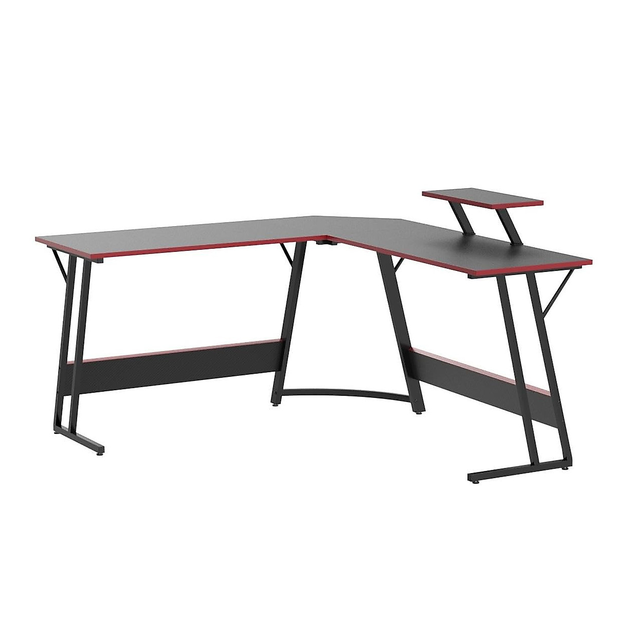 NiamVelo L Shaped Gaming Desk with Large Desktop & Storage Space - Ideal for Studying, Working, and Gaming - Adjustable Feet & Optional Tray Table Installation (Black)