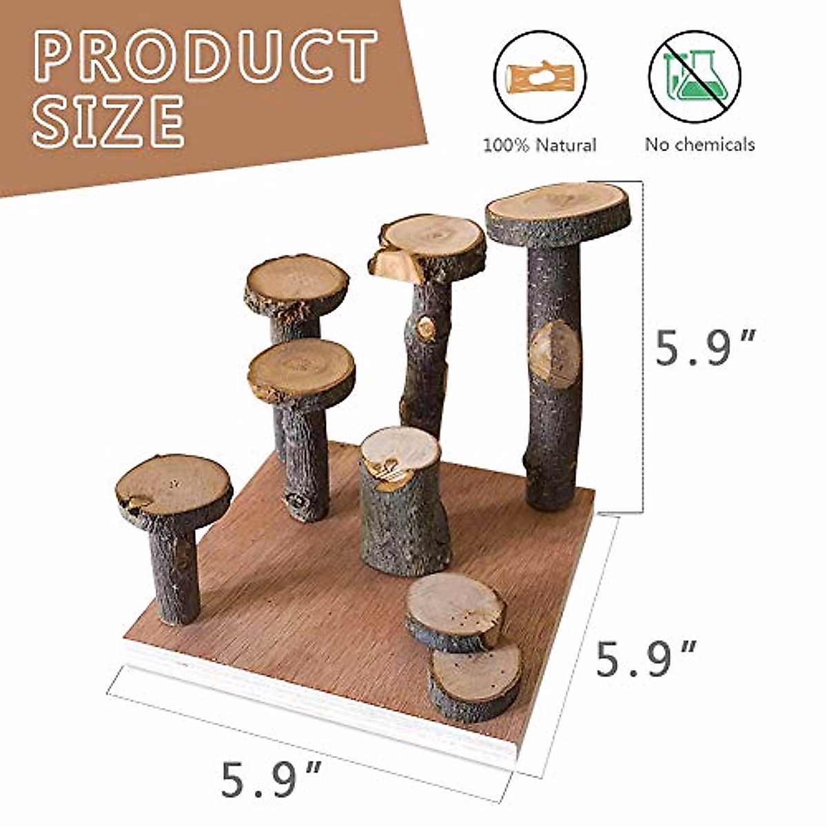 Hamster Climbing Wooden Stand Platform, Pet Cage Playground Natural Wood Bridge ramp Toys for Dwarf Hamsters, Syrians Hamster, Gerbil, Mouse, Rat