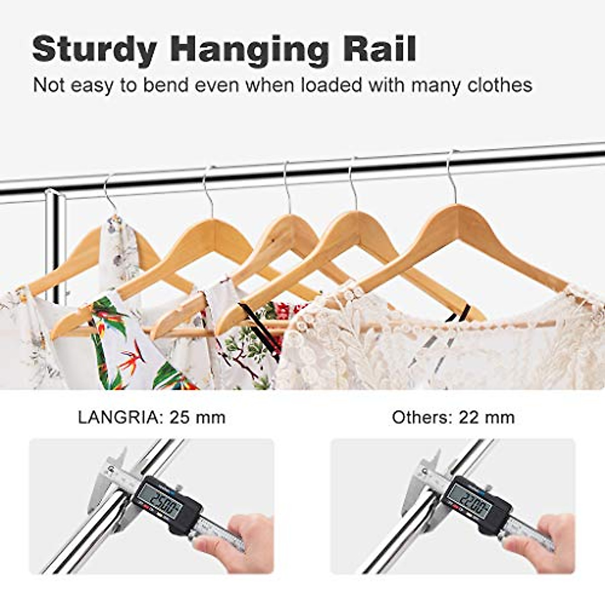 LANGRIA Heavy Duty Garment Rack Commercial Grade Adjustable Clothing Rack Supreme Rolling Rack Steel Adjustable Clothes Rack, Chrome Finish