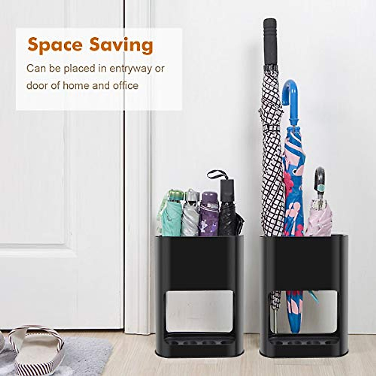 DricRoda Umbrella Rack with Removable Drip Tray, Umbrella Holder Stand for Entryway, Freestanding Organizer for Umbrella Cane Walking Stick, Stored 4 Umbrellas, Ideal for Home Office Decor, Black