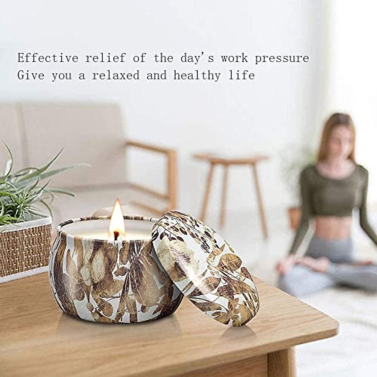 Scented Candles Gift Set 4 Pack Scented Candles Aromatherapy Candle Gifts 100% Natural Soy Wax Portable Travel Tin Jar Candles for Yoga for Birthday, Christmas, Thanksgiving, Mother's Day