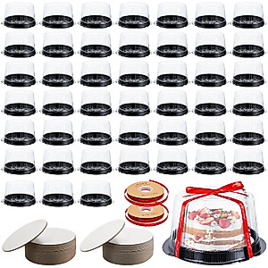 Juexica 25 Pack 6 Inches Disposable Plastic Cake Container with Thickened Cake Boards Cake Carrier with Clear Dome Lid Clear Plastic Cake Carrier for Transport, Storing, Displaying Cakes