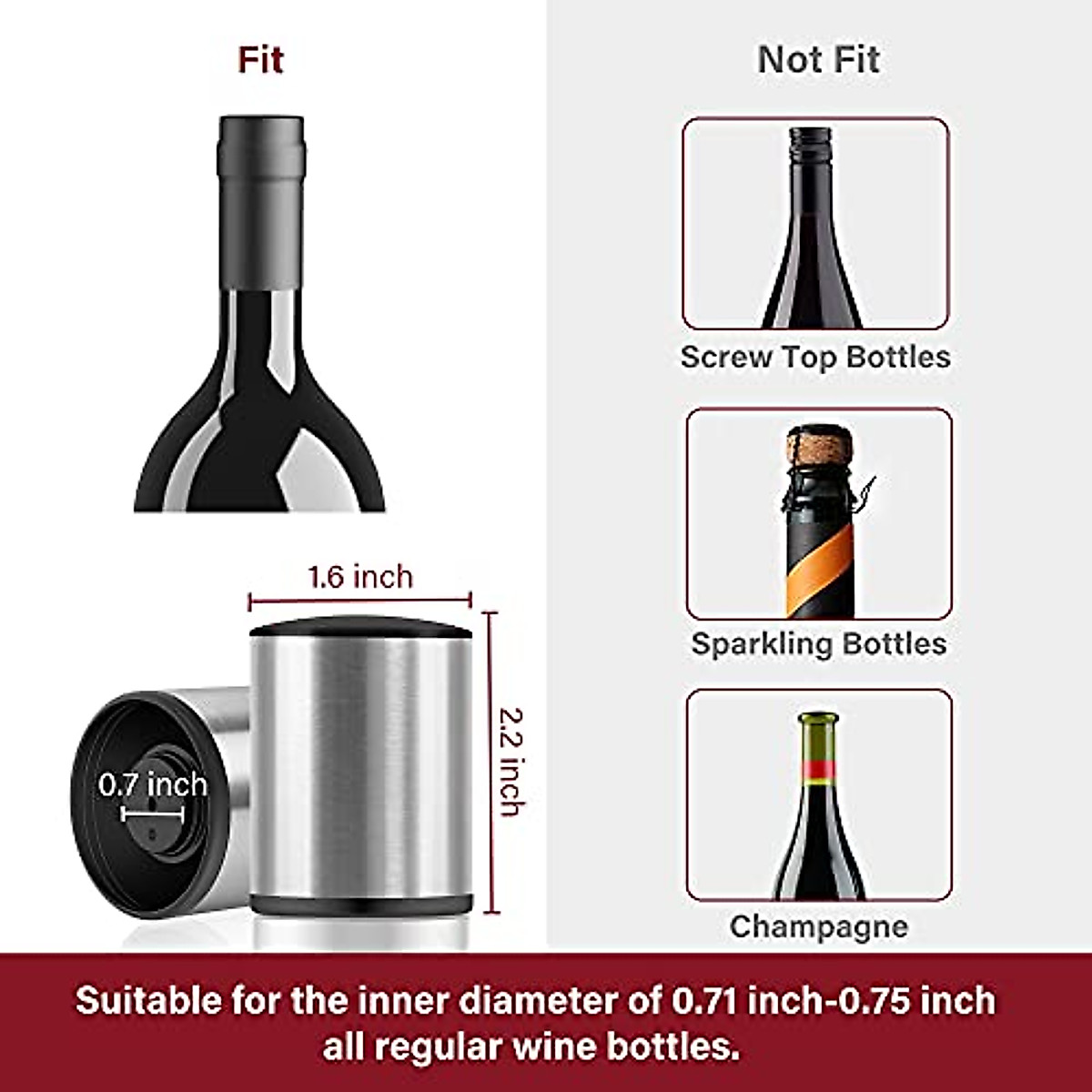 Wine Stopper, [𝐊𝐞𝐞𝐩𝐢𝐧𝐠 𝐅𝐫𝐞𝐬𝐡] Vakoo Vacuum Leakproof Wine Bottle Stopper, Reusable Wine Sealer, Wine Corks Keeps Fresh, Gifts for Wine Lovers for Christmas Anniversary