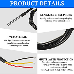 Weewooday DS18B20 1 m/ 3.2 Ft Digital Temperature Thermal Cable Waterproof Probe Sensor -55°C to +125°C, Compatible with Arduino/Raspberry Pi(15 Pieces)