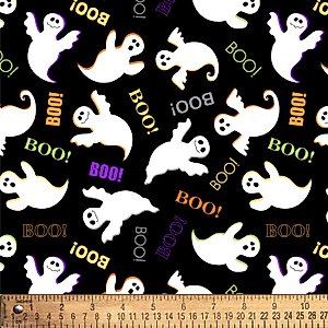DAVID TEXTILES Halloween Ghosts Boo! Cotton Fabric by The Yard, Black (DX-0738-1C-1)