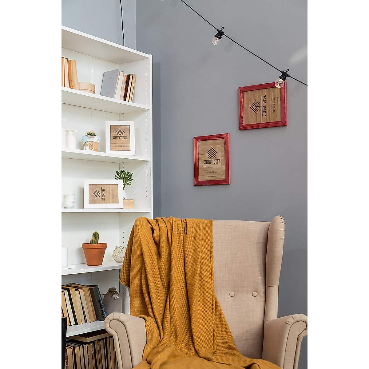 Rustic Wooden Poster Picture Frame 16x20 Inch - Natural Solid Eco Distressed Wood for Wall Mounting Photo Frame, Red