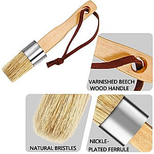 3 Pieces Chalk and Wax Paint Brushes Bristle Stencil Brushes for Wood Furniture Home Decor, Including Flat, Pointed and Round Chalked Paint Brushes (Burlywood)