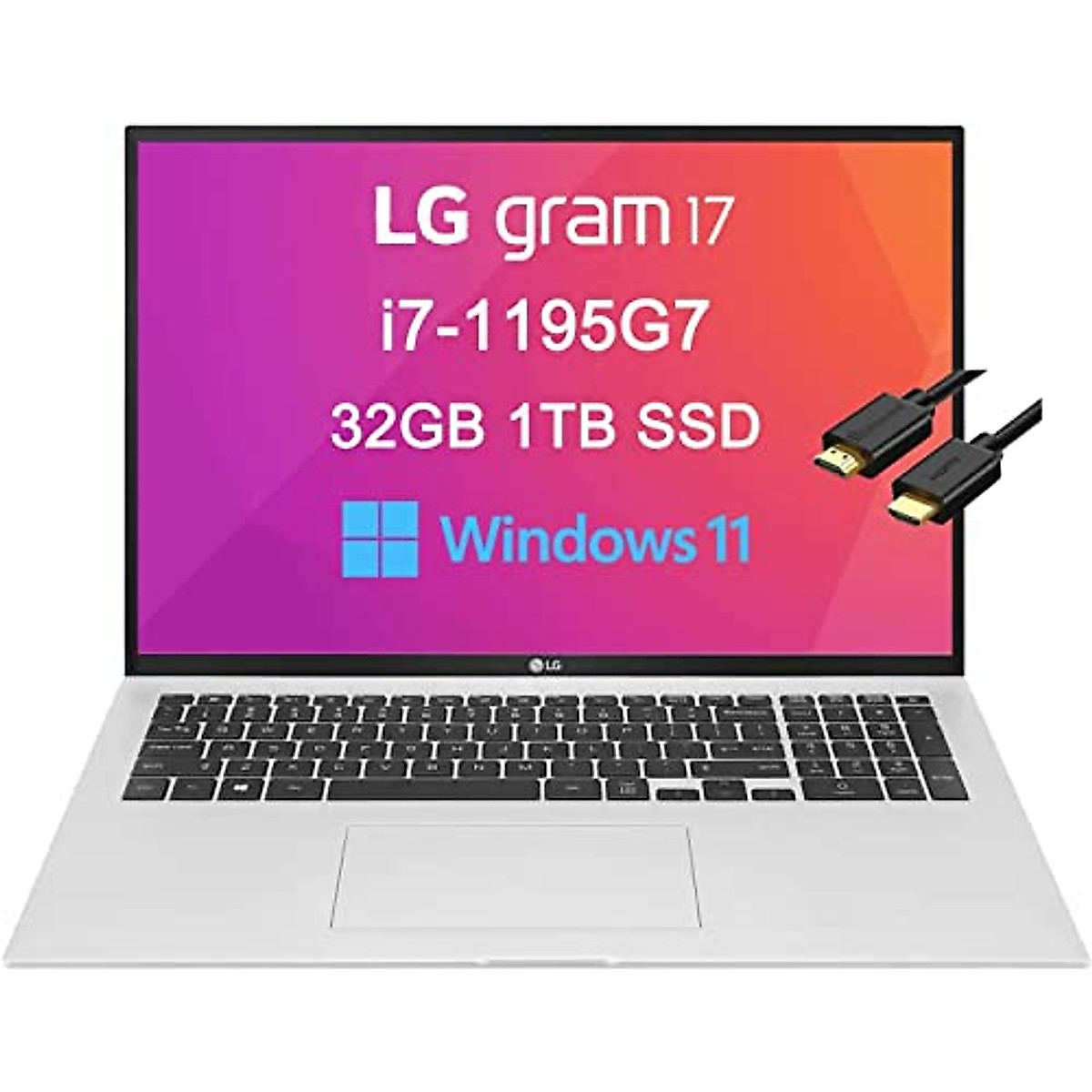 LG Gram 17 17Z95P Ultra-Lightweight 17" QHD+ IPS (Intel i7-1195G7, 32GB RAM, 1TB PCIe SSD) Military Grade Business Laptop, 19.5hr Battery, Backlit KB, 2 x Thunderbolt 4, Webcam, Windows 11 Home