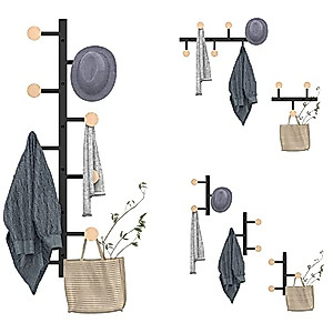Jakyitvi Detachable Coat Rack Wall Mounted with 9 Hooks, Vertical or Horizontal Coat Hooks, DIY 1/2/3-Section Hat Rack, Metal and Wooden Hooks for Hanging, for Bathroom Entryway Bedroom