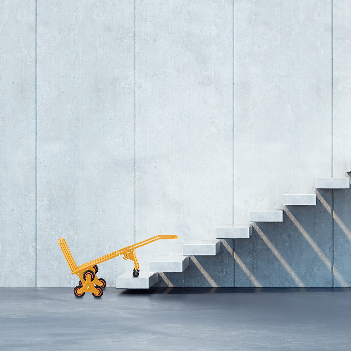 Relaxdays Stair Climbing Hand Truck, Folding Cart, up to 50/150 kg, Solid Rubber Tyres, Height Adjustable, Yellow, 124 x 54 x 77 cm