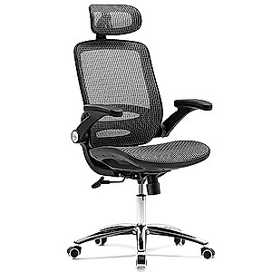 Ergonomic Mesh Office Chair, High Back Computer Mesh Desk Chair with Adjustable 2D Headrest & Flip Up Arms, 135°Tilt Function, Mesh Seat, Breathable Swivel Executive Task Chair for Tall People