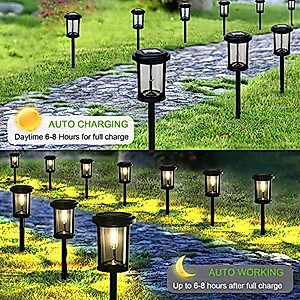 RM Family Waterproof Led Solar Outdoor Lights - Auto On/Off Solar Garden Lights Large Capacity Battery Long-Lasting Solar Pathway Lights High Brightness Driveway Lights 4 Packs