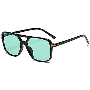 PAMIX Trendy Retro Vintage 70s Square Aviator Sunglasses for Women Men Tinted Shades Cool Cute UV Protection Aesthetic Accessories (Light Green Lens)