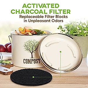 Third Rock Kitchen Compost Bin Countertop – 1.0 Gallon Compost Bucket for Kitchen – Small Compost Bin – Compost Bin Kitchen Counter - Countertop Compost Bins for Kitchen Includes Charcoal Filter