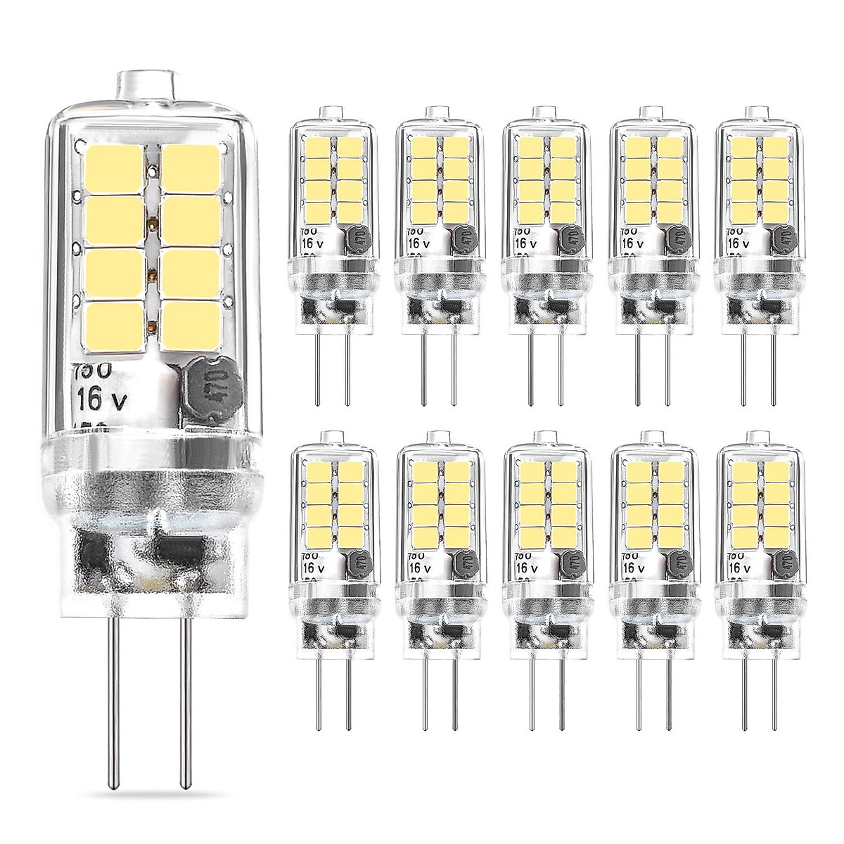 Umleeddlt G4 LED Bulb 3W Equivalent to 20W 30W Halogen Bulbs, Daylight White 6000K 360° Beam Angle AC/DC 12V G4 Bi-Pin LED Light Lamp, Not Dimmable,10 Pack