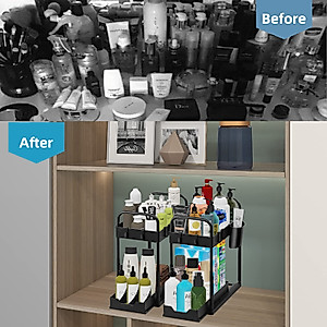 Under Sink Organizer 2 Pack 2 Tier Under The Sink Organizer Adjustable Height Bathroom Organizer Under Sink With Hanging Cups Under Kitchen Sink Organizers And Storage