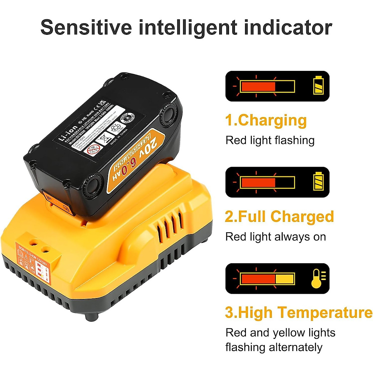 20v Max Battery 2Pack Replacement for Dewalt 20V 6.0Ah Battery with DCB112 Battery Charger Station for DCB201 DCB204 DCB206 DCB120