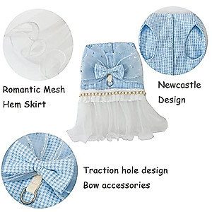 Cat Dress Harness with D Ring Summer Princess Style Seersucker Mesh Skirt Bow Dress for Small Medium Dogs Cats Girl Chihuahua Yorkie Teddy Pet Clothes (X-Large)