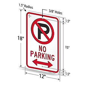 SmartSign No Parking Sign with Bidirectional Arrow and Symbol - 2 Pack, 18 x 12 inch, 2mm Aluminum Composite, Red/Black on White