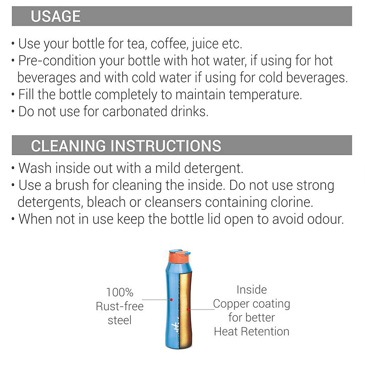 Milton Stark 900 Thermosteel 24 Hours Hot or Cold Water Bottle, 790 ml, Brown