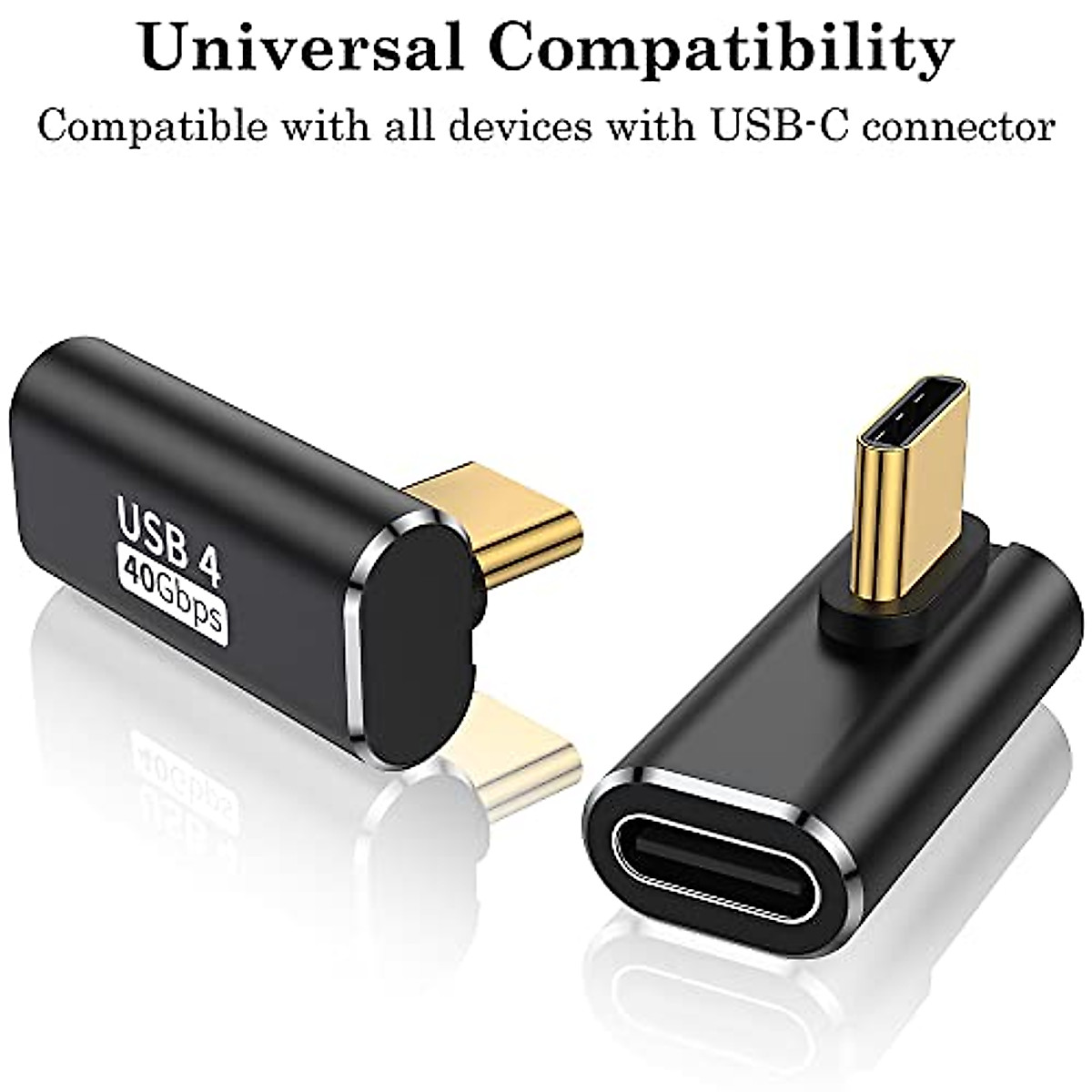 AuviPal 90 Degree USB C Adapter (2 Pack), 40Gbps USB C Male to USB C Female Right Angle Connector Extender for MacBook, iMac, iPad, Meta Quest, Tablet, Phones and More