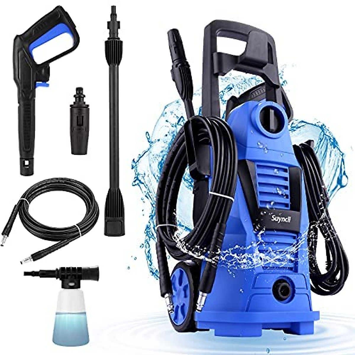 Pressure Washer ,Suyncll High Power Washer 2.5GPM Electric Pressure Washer Power Washers Machine with Adjustable Nozzle Soap Bottle for Homes, Cars, Driveways, Patios and Garden (Blue)