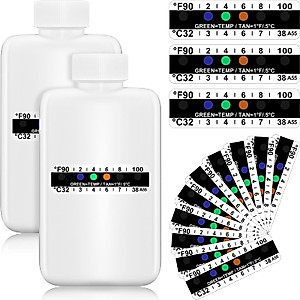 Patelai 12 Pcs Urine Test Complete Kit Include 2 Translucent Portable Travel Bottles,10 Adhesive Temperature Test Strips Human Urine Practice Kit for Synthetic Fake Pee(Classic Style)