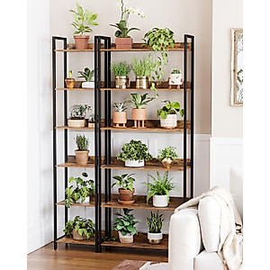 bresurv 6-Tier Bookshelf, Narrow Bookcase with Open Shelves, Talll Book Shelf Coner Shelf for Living Room, Bedroom, Home Office, Study, Bathroom,11.5 x 15.7 x 72.6 Inches, Rustic Brown and Black