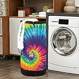Tie Dye Rainbow Laundry Bag Travel Laundry Backpack with Adjustable Strap Washable Heavy Duty Large Clothes Shoulder Bag for College Dorm