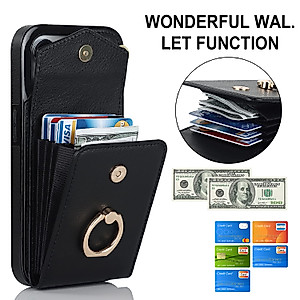 XYAJUANG Phone Case Compatible with iPhone 14 Pro（6.1''），Leather Accordion Folding Wallet &Card Holder with RFID Shielding Material Phone Case ，with Adjustable Ring Holder and Lanyard (Black)