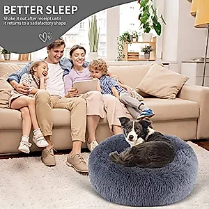 ZEJEUER Cat Bed, Small Dog Bed, Round Donut Washable Plush Fluffy Faux Fur Soft Cushion Beds for Indoor Pets
