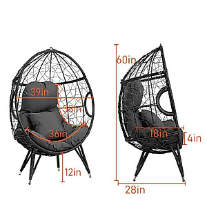Crestlive Products Patio Wicker Egg Chair with Cushion and Pillow, PE Rattan Hanging Basket Lounge Chair with Legs, Teardrop Cuddle for Indoor Outdoor Bedroom Garden Deck Balcony (Dark Gray)