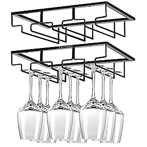 Wine Glass Holder Under Cabinet,2 Pack Wine Stemware Holder,Wine Glass Rack,3 Rows Black Metal Wine Glasses Hanger,Wine Glass Holder Storage Under Shelf,Wine Glass Rack for Kitchen Bar