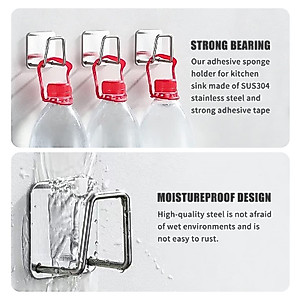 RALIS 2Pcs Sponge Holders for Kitchen Sink,Minimal Size Save Sink Space- SUS304 Stainless Steel,Quick Drying Strong Adhesive Sponge Holder-Silver