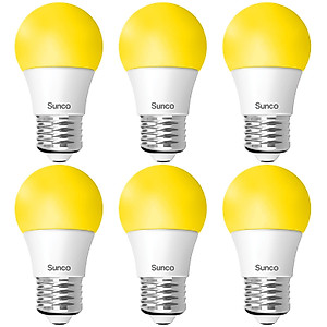 Sunco LED Bug Light Bulbs Outdoor A15 Yellow Bug Repellent Porch Light 8W Dimmable 2000K Amber Glow, E26 Medium Base, Instant On, Flicker Free, UL Listed 6 Pack