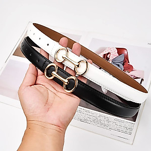 SPOMUNT Womens Classic Double Ring Buckle Design Leather Dress Belt，Fashion Belt for Jeans Pants (Black, 105cm(Fits pants size 25"-33"))