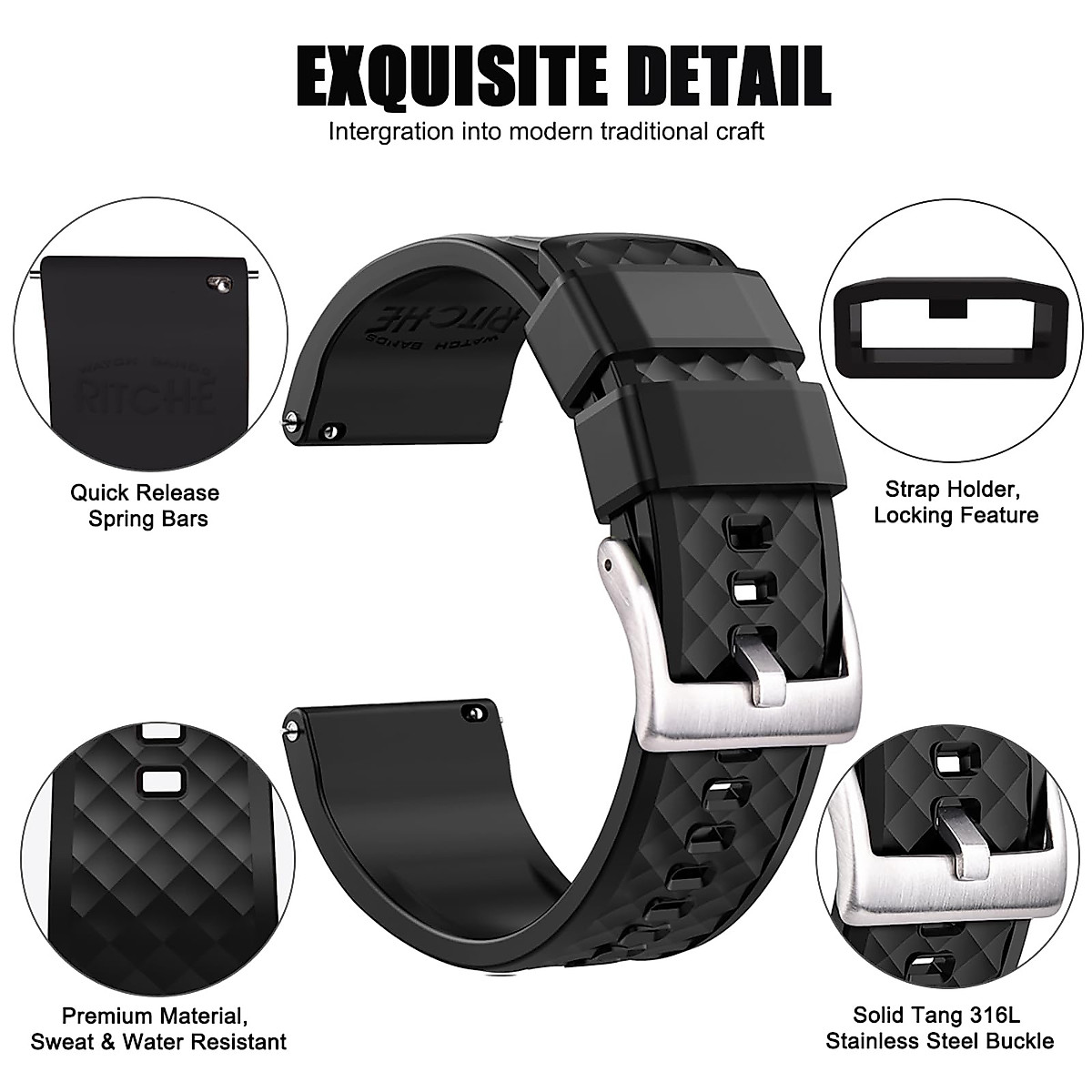 Ritche Christmas Gift 22mm Silicone Watch Band Compatible with Samsung Galaxy Watch 3 (45mm) Samsung Gear S3 Classic Watch Quick Release Rubber Watch Bands for Men Women, White Elephant Gifts, Stocking Stuffers for Men