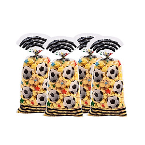 CSTYWC 50PCS Soccer Treat Bags Gift Bags Soccer Party Favors Bag Heat Sealable Treat Candy Bags Soccer Cellophane Bag with Twist Ties For Sports Themed Party Supplies