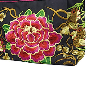 Women's Unique Vintage Hobo Tote Bags Red Peony Floral Embroidered Shoulder Handbags Bags for Lady