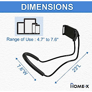 Home-X Around Neck Hands-Free Universal Cellphone Holder, Portable Smartphone Stand for Neck, Great for Streaming, Selfies, Reading – Fits Devices 4.7” to 7.6”