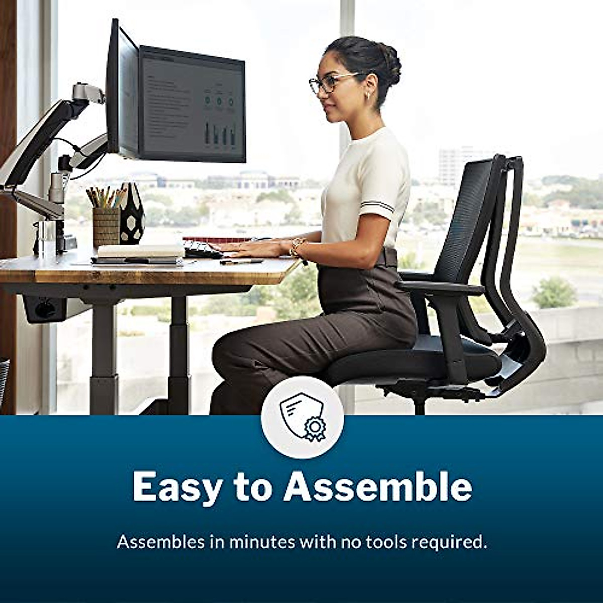 Vari Task Chair (VariDesk) - Adjustable Office Chair with Armrests and Rolling Casters - Use as a Gaming Chair, Desk Chair, Computer Chair, or Ergonomic Office Chair - Easy to Assemble (Black)