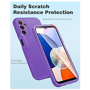 FNTCASE for Samsung Galaxy A14-5G Case: Shockproof Silicone Protective Phone Case with Built-in Screen Protector - Slim Dual Layer Rugged Sturdy Drop Proof TPU Protection Cover (Navy Purple)