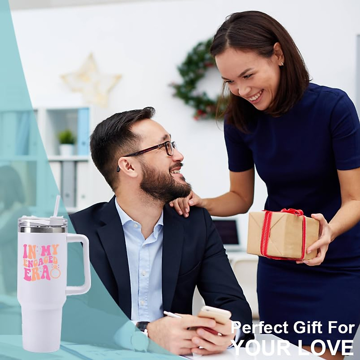 In My Engaged Era Tumbler - 40 oz Insulated Cup with Handle & Straw - Bride to Be Gifts, Engagement Gifts for Women, Newly Engaged Gifts, Funny Fiance Coffee Mug, Wedding Bridal Shower Present