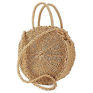 Gets Straw Beach Bag for Women Handmade Weave Straw Handbag Round Summer Shoulder Bag (2 Coffee Color)
