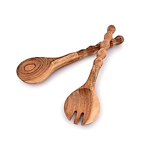 NIRMAN Acacia Wood Cooking Spoons Set of 2 of Salad Mixing Dinner Fork and Spoon Home Kitchen Food Mixing Utensil Set (11.5" x 3" x 0.75")